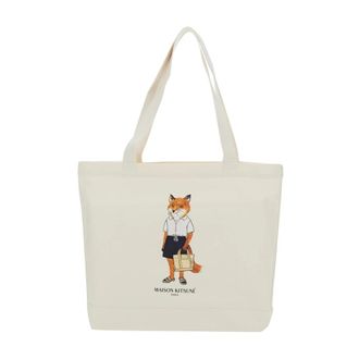 Maison Kitsun&eacute; Dressed Fox Tote - - Bags - Herren - Wei&szlig; - ONE SIZE