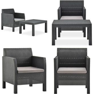 vidaXL 2-tlg. Garten-Lounge-Set mit Auflage PP Rattan Anthrazit - Gartensessel - Loungesessel - Gartenm&ouml;bel - Outdoor M&ouml;bel - Esszimmerstuhl - Home & Living