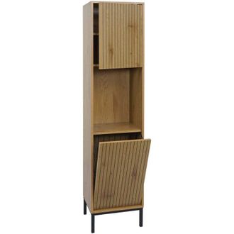 Hhg Hochschrank HHG-175, Badschrank Badregal Badezimmer Schrankfächer Wäschekorb, MDF Melamin 174x39x30cm Holzoptik braun