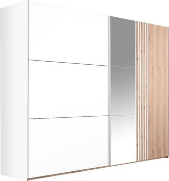 Vente-Unique Kleiderschrank mit 2 T&uuml;ren - Mit Spiegel - B250 cm - Wei&szlig; & Natur hell - ADOSILA