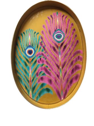 Les-Ottomans plateau ovale imprimé - Jaune