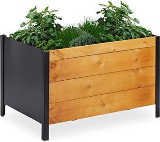 Relaxdays Hochbeet inkl. Vlies, HBT: 48 x 78 x 51 cm, Holz Kräuterbeet für Terrasse, Balkon & Garten, rechteckig, Natur, 10036904