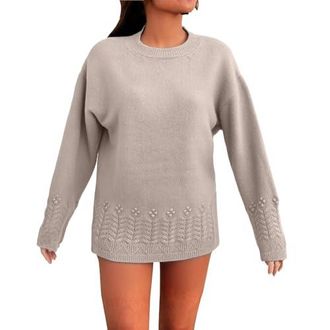 Generic Pull pour femme col rond couleur unie pull r&eacute;tro crochet motif floral pull pull haut d&eacute;contract&eacute; confortable &agrave; porter au quotidien pour lautomne et lh