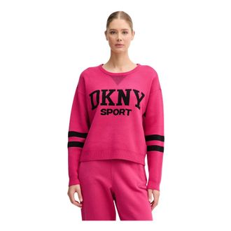DKNY Dkny - Haut en maille &agrave; logo ray&eacute; - Femme - Pulls - Rose - Taille: 40 FR