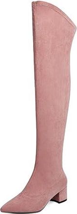 EDEFS Bottes Rose Hautes avec Zip et Talon Carr&eacute; de 5 cm Parfaites pour les Soir&eacute;es et Occasions Sp&eacute;ciales Rose Taille EU36