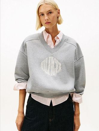 Tommy Hilfiger Sweat col en V en molleton Flex et logo brodé