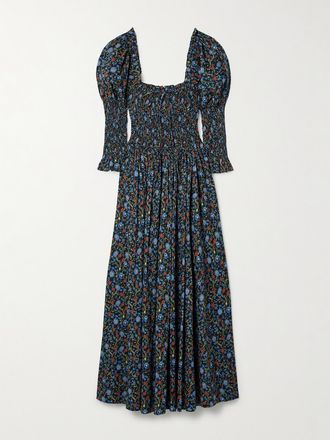 Dôen Bijou Midikleid Aus Biobaumwoll-voile Mit Blumenprint Und Raffungen - Mehrfarbig