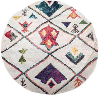 Un amour de tapis Unamourdetapis - Tapis berb&egrave;re motifs tribaux &Oslash;160cm blanc rond LYN5 ourika