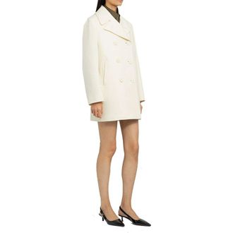 Prada Womens White Wool Coat Clothing