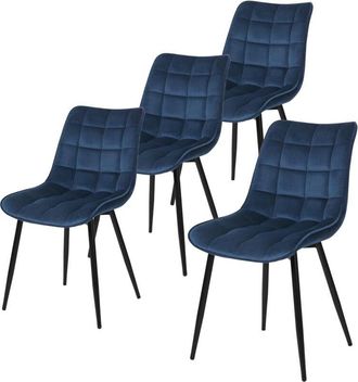 Woltu Woltu - Lot de 4 Chaises de salle à manger Chaise de cuisine scandinaves en velours, Pieds en métal, Bleu