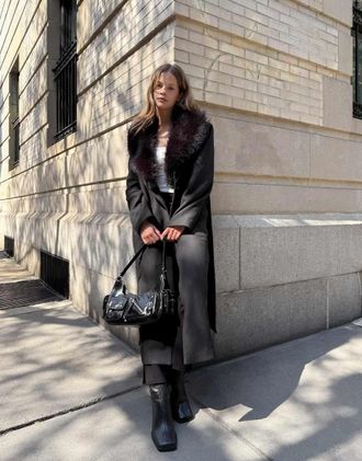 Bershka Manteau avec col amovible en fausse fourrure - Noir