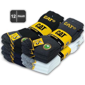 CAT Caterpillar 12 Paar REAL WORK SOCKS Damen Herren Arbeitssocken Business Socken Strümpfe Größenauswahl 35-50 (41-45, 12 Paar Farbmix2)