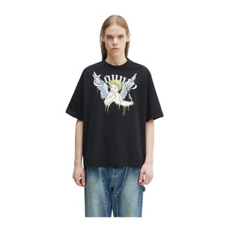 Marcelo Burlon Homme, Tops, Noir, Taille: L T-shirt County Angel Boxy avec impression Angel