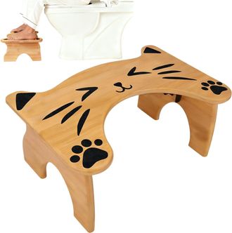 Generic Klappbarer Kothocker - 7-Zoll-Badezimmer-Trittstuhl Aus Holz, rutschfeste St&uuml;tzplattform, Ergonomische Hockhilfe Mit Stabilem Klappdesign | Praktische