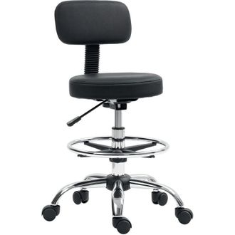HOMCOM B&uuml;rostuhl Ergonomischer Schreibtischstuhl mit Verstellbarer Fu&szlig;ring, ohne Armnlehne, H&ouml;henverstellbarer Drehstuhl aus Kunstleder Schwarz - Homcom