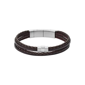 Fossil Armband F&uuml;r M&auml;nner Casual Texture, Innenl&auml;nge 175mm~190mm Schwarzes Lederarmband, JF02934040