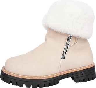 Generic Bottines de neige en fausse fourrure pour femme - Imperm&eacute;ables - Bout rond - Talon bas avec fermeture &eacute;clair lat&eacute;rale, beige, 38.5 EU