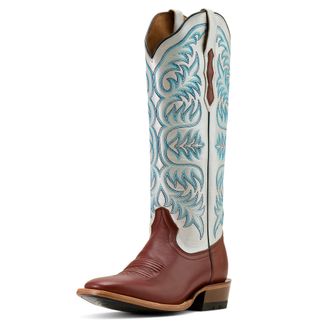 Ariat Womens Futurity Blanche Western Boots in Dark Cognac Pearly White, B Medium Width, Size 42.5, by Ariat