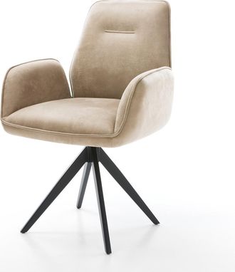 DELIFE Esszimmerstuhl Zoa-Flex Mikrofaser Beige Vintage Kreuzgestell kantig Schwarz Taschenfederkern, Esszimmerst&uuml;hle