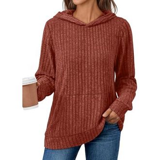 Generic Sweat à capuche en tricot avec poche kangourou pour femme, pull ample décontracté à manches longues, caramel, XXL