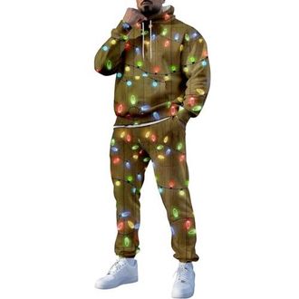 Generic Ensemble complet de sweats à capuche à manches longues pour homme avec imprimé arbre de Noël - Pull décontracté surdimensionné - Poches tendance - Cad