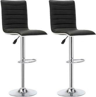 IntimaTe WM Heart Lot de 2 Tabouret de Bar avec Dossier en Similicuir Socle et Repose-Pieds Chrom&eacute;s Noir