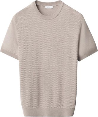 Eton Strick-T-Shirt aus Baumwolle mit frontseitigem Fischgr&auml;tmuster in