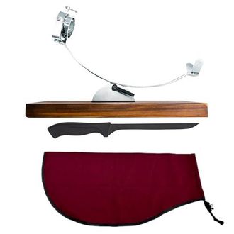 Nerthus Kitchenware Support à jambon pivotant + couvre-jambon bordeaux + aiguiseur manuel + couteau à jambon