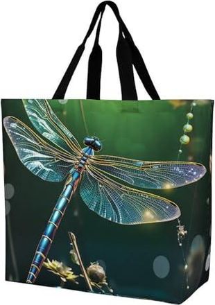 Generic Libellules Vert Sac Courses Grand Sacs L&eacute;ger Sac Cabas Pour Gym Plage Quotidienne