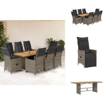 vidaXL 9-tlg. Garten-Bistro-Set mit Kissen Grau Poly Rattan - Gartenm&ouml;bel - Lounge Sessel - Outdoor M&ouml;bel - Rattan Gartenm&ouml;bel - Bistro Set