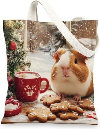 Generic Sac fourre-tout dhiver en toile de cochon dInde pour faire du shopping, 33 x 38,1 cm, motif animal en pain d&eacute;pices, sac d&eacute;picerie r&eacute;utilisable pour fe