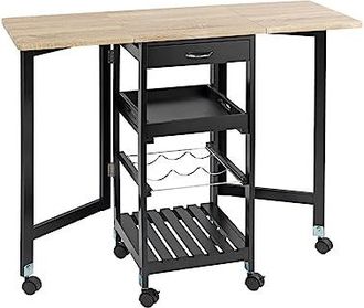 Maximex Küchenwagen mit Rollen 97x77x37cm, rollbarer Servierwagen mit ausklappbaren Seitenteilen & herausnehmbarem Tablett, kompakter Rollwagen mit Arbeitsflä