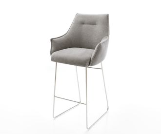 DELIFE Barstuhl Alja-Flex Strukturstoff Soft Grau Kufengestell Edelstahl Silberfarben Taschenfederkern, Barst&uuml;hle