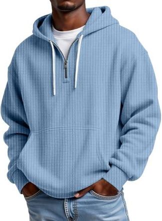 Generic Sweat à capuche gaufré 1/4 pour homme, coupe ample, manches longues avec poche, vêtements dextérieur tendance, vêtements dextérieur confortables, stre