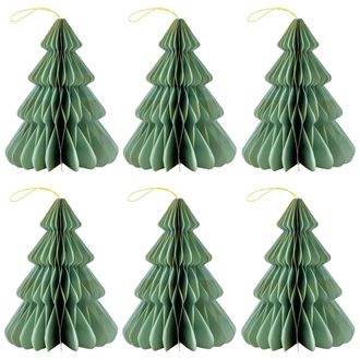 Matches 21 Weihnachtsbaum Anh&auml;nger 6er Set aus Papier Tannenbaum- Scandi Faltbare H&auml;ngedeko in Hellgr&uuml;n Magnet & Goldkante - Moderne Weihnachtsdeko &Oslash; 16 x 20 cm 
