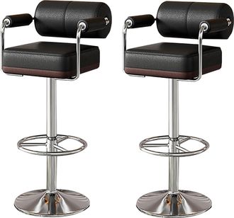 Generic Moderne Quadratische Barhocker Aus Pu-Leder, 2Er-Set, Verstellbare Drehhocker mit R&uuml;ckenlehne, Gepolsterte St&uuml;hle In Tresenh&ouml;he f&uuml;r K&uuml;che, Esszimmer u