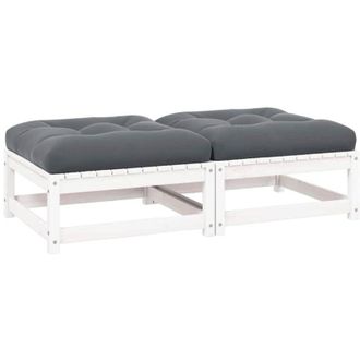 vidaXL Garten-Fu&szlig;hocker mit Kissen 2 Stk. Wei&szlig; Massivholz Kiefer - Vidaxl