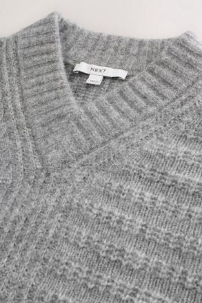 Next V-Ausschnitt-Pullover Gerippter, langer Pullover mit V-Ausschnitt (1-tlg)