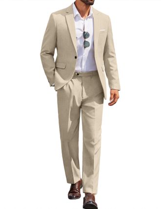 Coofandy Coofandy Herrenanz&uuml;ge, Klassische Passform, 2-teiliges Anzug-Set, EIN-Knopf-Anzug, l&auml;ssiger Blazer, Hochzeit, Business-Anzug, Hellkhaki, 3XL