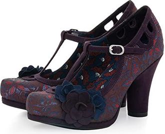 Ruby Shoo Valerie Floral T-Bar Chaussures &agrave; plateforme pour femme, aubergine, 39 EU