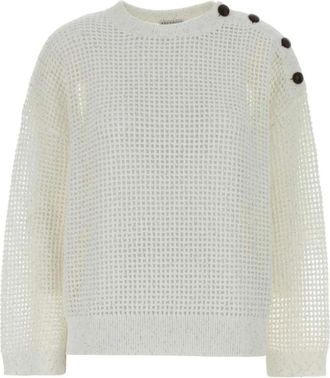 Brunello Cucinelli Femme, Pulls, Blanc, Taille: 42 FR Cardigan en maille c&ocirc;tel&eacute;e m&eacute;lange cachemire