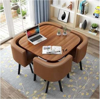 Generic Modernes rundes Esstisch-Set, runder Tisch und St&uuml;hle mit weicher R&uuml;ckenlehne, mit 4 St&uuml;hlen, Design mit abgerundeten Ecken, for Caf&eacute;, K&uuml;che, Esstisch