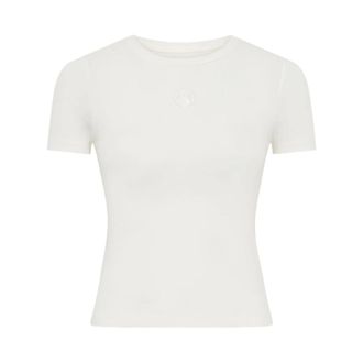 Marine Serre Femme, Tops, Blanc, Taille: 38 FR Moon Logo Jersey Baby Fit T-shirt