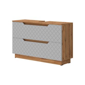 Vicco Waschbeckenunterschrank Lotta, Eiche/Grau mit Kachelstruktur, 99.4 x 62.5 cm mit 2 Schubladen