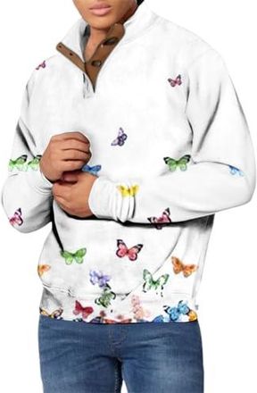 Generic Pull &agrave; quart boutonn&eacute; pour homme - Pull irlandais &agrave; manches longues - Tr&egrave;fle &agrave; revers - Pour la Saint-Patrick, bleu ciel, XXL