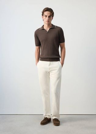 Mango Geripptes Poloshirt aus Leinen-Lyocell-Mix braun - Herren - XL - MANGO MAN
