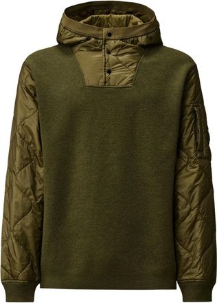C.P. Company C.p. Company, Homme, Sweatshirts et sweats &agrave; capuche, Vert, Taille: S Pull en Laine M&eacute;rinos Extrafine Mixte avec Demi-Boutonnage