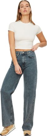 Trendyol Trendyol Damen 100% Bio-baumwolle mit Hoher Well-bein-jeans Jeans, Blau, 42 EU