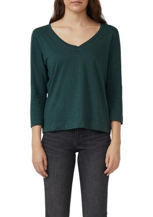 s.Oliver 3/4-Armshirt aus Baumwoll-Flammgarn mit tiefem V-Ausschnitt