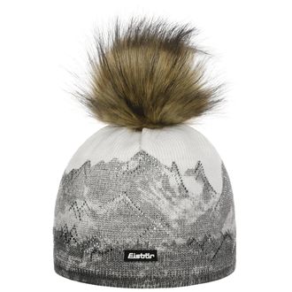Eisbär Mütze Damen Draw Lux Crystal Grau - Merino Bommelmütze für Frauen - mit Fleece schützt vor Kälte und Wind - Strickmütze mit Pompon aus Kunstfell Damen